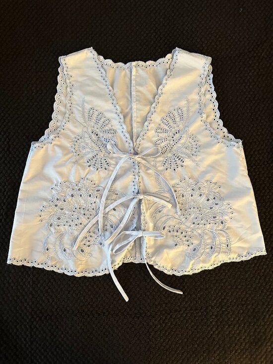 Source Unknown | Tops | Pastel Blue Eyelet Embroidered Tie Front Vest ...